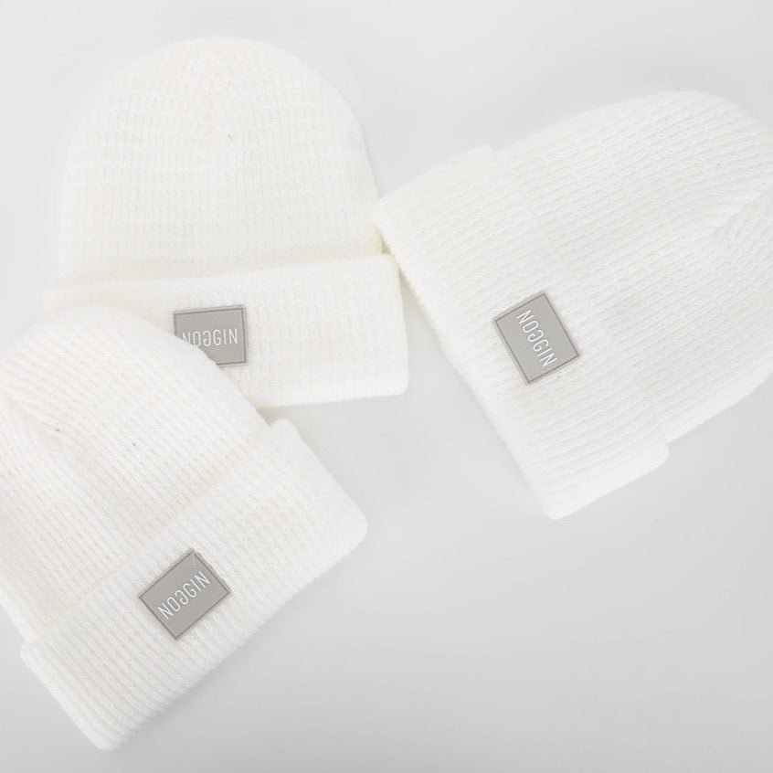 WHITE WarmHug Waffle Beanie – Noggin Headwear